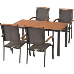 Merxx Garten-Essgruppe &raquo;Siena&laquo; Set, 5 tlg. inkl. 4 Stapelsessel, 1 Tisch Aluminium, FSC -zertifiziertes teilmassives Holz, Polyester