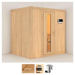 Karibu Sauna &raquo;Finja&laquo; Set, Ofen 3,6 kW Bio-Ofen externe Strg. easy beige