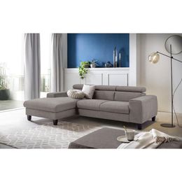 COTTA Ecksofa &raquo;Morven L-Form mit Kopfteilverstellung&laquo; wahlweise mit Bettfunktion, Bettkasten & Wireless-Charger grau Microfaser PRIMABELLE (100% 