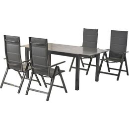 Merxx Garten-Essgruppe &raquo;Taviano&laquo; Set, 5 tlg. inkl. 4 Klappsessel, 1 Ausziehtisch Aluminium, Polyester