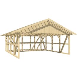 Skan Holz Doppelcarport &raquo;Schwarzwald&laquo; Massivholz 560 cm Eiche hell mit Dachlattung braun