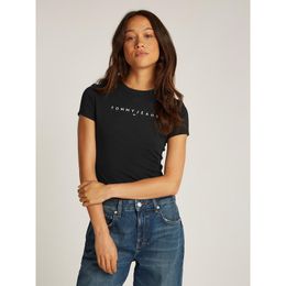 Tommy Jeans Curve Damen T-Shirt &raquo;TJW SLIM LINEAR TEE EXT&laquo; in Gro&szlig;e Gr&ouml;&szlig;en schwarz XXL (44)