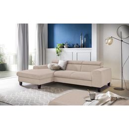 COTTA Ecksofa &raquo;Morven L-Form mit Kopfteilverstellung&laquo; wahlweise mit Bettfunktion, Bettkasten & Wireless-Charger beige Microfaser PRIMABELLE (100% 