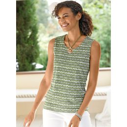 Shirttop Casual Looks, Damen, Gr. 36, gr&uuml;n (khaki, wei&szlig;, gestreift), 50% Baumwolle, 50% Modal, bedruckt, gemustert, gestreift, mehrfarbig, Rundhals, Tops Shirttop