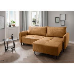 Home Affaire Ecksofa &raquo;Mara, L-Form, aktueller Cord Bezug und tolle Farben, schmale Armlehnen&laquo; whlw. mit Bettfunktion,Recamiere links/rechts montierbar
