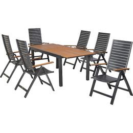 Merxx Garten-Essgruppe &raquo;Astros&laquo; Set, 7 tlg. inkl. 6 Klappsessel, 1 Ausziehtisch Aluminium, Kunststoff