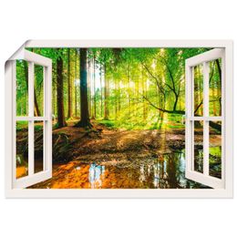 Artland Wandbild &raquo;Fensterblick - Wald mit Bach&laquo; Wald 1 Stk. tlg. als Leinwandbild, Poster in verschied. Gr&ouml;&szlig;en wei&szlig; Leinwand