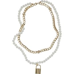 Urban Classics Herren Urban Classics Edelstahlkette &raquo; Unisex Padlock Pearl Layering Necklace&laquo;