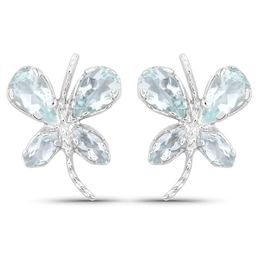 Vira Jewels Damen Paar Ohrstecker &raquo;Silber 925 rhodiniert Schmetterling-Motiv mit echtem Aquamarin&laquo; wei&szlig;