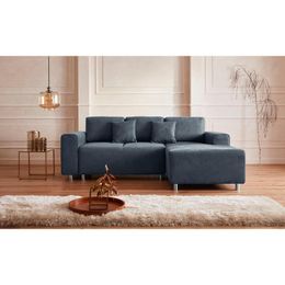 Home Affaire Ecksofa &raquo;Gy&ouml;r&laquo; L-Form, wahlweise mit Bettfunktion und Bettkasten incl. 2 Zierkissen blau Microfaser (100% Polyester);Luxus-Microfaser 