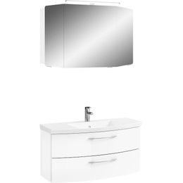 Badm&ouml;bel-Set &raquo;Cassca Sprint 2-teilig Mineralmarmor-Waschtisch mit LED-Spiegelschrank&laquo; 2 Stk. tlg. wei&szlig; Holzwerkstoff