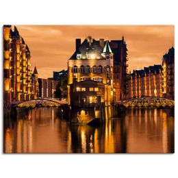 Artland Wandbild &raquo;Speicherstadt in Hamburg&laquo; Deutschland 1 Stk. tlg. als Alubild, Leinwandbild in verschied. Gr&ouml;&szlig;en orange