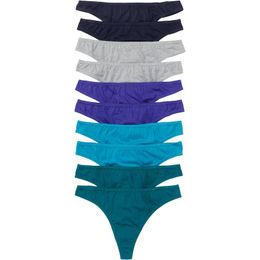bonprix Damen bonprix String Packung, 10 Stk. Zwickel aus Baumwolle, bequeme Passform, unifarben blau 44/46 (L), 10 Stk.