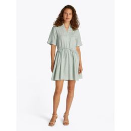 Tommy Hilfiger Damen Hemdblusenkleid &raquo;ESS LINEN S/S SHORT DRESS&laquo; mit Tunnelzug in der Taille, mit R&uuml;ckenfalte,k&uuml;hlendes Premium Leinen gr&uuml;n 40, N-Gr