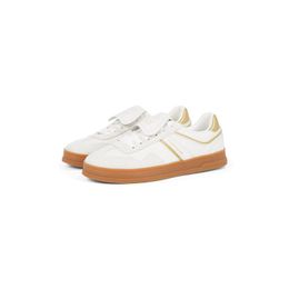 Tommy Jeans Damen Plateausneaker &raquo;THE GREENWICH FLAP&laquo; , Freizeitschuh, Halbschuh, Schn&uuml;rer mit Ziern&auml;hten gold 38