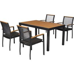 Merxx Garten-Essgruppe &raquo;Itanos&laquo; Set, 9 tlg. inkl. 4 Stapelsessel, 4 Auflagen, 1 Tisch Aluminium, Kunststoff