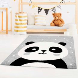 Carpet City Kinderteppich &raquo;Bubble Kids 1334&laquo; rechteckig 11 mm H&ouml;he Spielteppich, Panda-B&auml;r, Weicher Flor, Pflegeleicht, Kinderzimmer grau Kunstfaser
