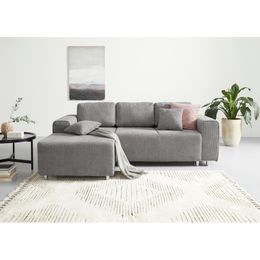 Home Affaire Ecksofa &raquo;Gy&ouml;r&laquo; L-Form, wahlweise mit Bettfunktion und Bettkasten incl. 2 Zierkissen grau 100% Polyester