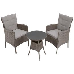 Konifera Garten-Essgruppe &raquo;Balkonset "Mailand"&laquo; Set, 2 Sessel, Tisch &Oslash; 50 cm, inkl. Auflagen, 7 Stk. tlg. Polyrattan, Tischplatte aus Sicherheitsglas,