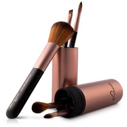 Luvia Cosmetics Damen Kosmetikpinsel-Set &raquo;Travel Tube&laquo; 5 Pinsel aus Nurai-Haar, vegan, perfekt f&uuml;r Unterwegs. braun
