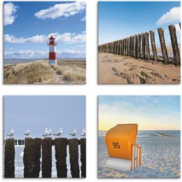 Artland Leinwandbild &raquo;Leuchtturm Sylt Strand M&ouml;ven Strandkorb&laquo; Strand 4 Stk. tlg. 4er Set, verschiedene Gr&ouml;&szlig;en blau Leinwand, MDF