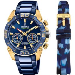 Festina Herren Chronograph &raquo;Chrono Bike 2021 - Special Edition Connected&laquo; Armbanduhr, Quarzuhr, Herrenuhr, Stoppfunktion, ideal als Geschenk blau