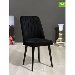 Evila 2er-Set: Esszimmerst&uuml;hle "Vega" in Schwarz - (B)46 x (H)92 x (T)45 cm - 77% | Sitzmoebel