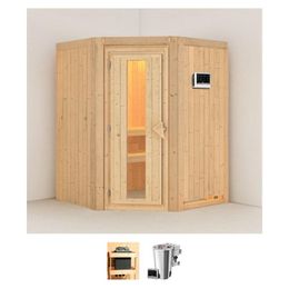 Karibu Sauna &raquo;Nanna&laquo; Set, Ofen 3,6 kW Bio-Ofen externe Strg. easy beige