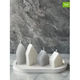 Lucky Bees 5tlg. Set: Tablett und Kerzen in Grau/ Wei&szlig; - 43% | Kerzen-vasen