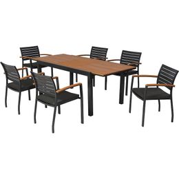 Merxx Garten-Essgruppe &raquo;Astros&laquo; Set, 13 tlg. inkl. 6 Stapelsessel, 6 Auflagen, 1 Ausziehtisch Aluminium, Kunststoff
