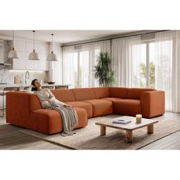 OTTO home Wohnlandschaft &raquo;Merid U-Form, B: 367 cm&laquo; jederzeit durch Module erweiterbar braun Struktur fein (100% Polyester);Samtoptik (100% Polyester);