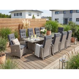 Konifera Garten-Essgruppe &raquo;Monaco&laquo; Set, 10x Sessel, 1xTisch 200-366x100x75,5cm, inkl. Auflagen, Polyrattan,Alu, 31 Stk. tlg. R&uuml;ckenlehne verstellbar, 