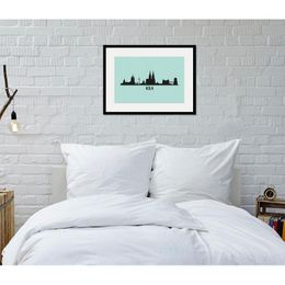queence Bild &raquo;K&ouml;ln Skyline&laquo; Deutschland Geb&auml;ude Kirche K&ouml;ln Stadt St&auml;dte 1 Stk. tlg. HD Premium Poster-Druck inkl. Holzrahmen blau Acrylglas, Holz, 