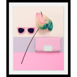 queence Bild &raquo;Sonnenbrille Pink&laquo; Blumen Blumenbilder Fashion Magazincover Mode Modebilder HD Premium Poster-Druck inkl. Holzrahmen schwarz Acrylglas, 
