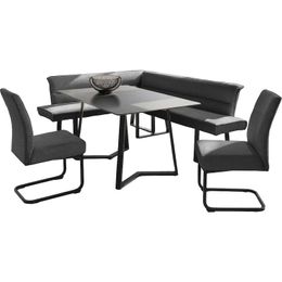 OTTO home Eckbankgruppe &raquo;(Set, 4-tlg. Tisch, Bank und 2 St&uuml;hle), Taschenfederkern&laquo; Tisch (140x90cm) schwarz, Bank und St&uuml;hle anthrazit oder beige