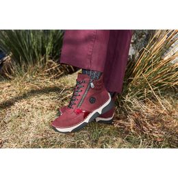 Rieker Damen Winterboots Schn&uuml;rstiefelette, Schn&uuml;rboots mit Textil-Besatz am Schaftrand rot 38