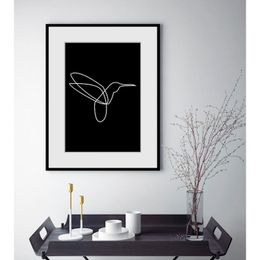 queence Bild &raquo;Flash&laquo; Kunst Schwarz-Wei&szlig; Vogelbilder V&ouml;gel 1 Stk. tlg. HD Premium Poster-Druck inkl. Holzrahmen schwarz Acrylglas, Holz, Papier