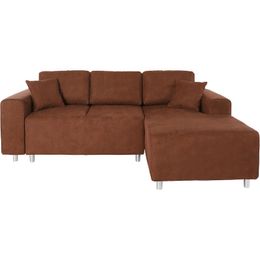 Home Affaire Ecksofa &raquo;Gy&ouml;r&laquo; L-Form, wahlweise mit Bettfunktion und Bettkasten incl. 2 Zierkissen braun Microfaser (100% Polyester);Luxus-Microfaser 
