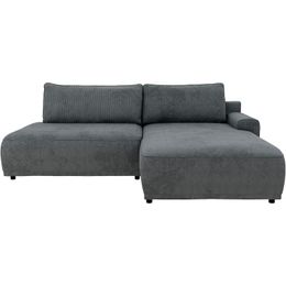 Trendmanufaktur Ecksofa &raquo;Fordon II, Schlafsofa mit Bettkasten, Couch in L-Form, Breite 250 cm&laquo; in Cordstoff HYPER, dunkelgrau, Armlehne rechts grau 92