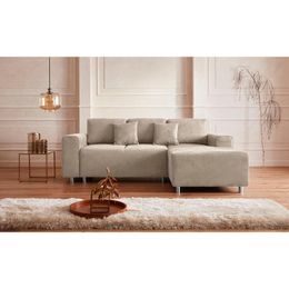 Home Affaire Ecksofa &raquo;Gy&ouml;r&laquo; L-Form, wahlweise mit Bettfunktion und Bettkasten incl. 2 Zierkissen beige Microfaser (100% Polyester);Luxus-Microfaser 