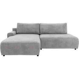 Trendmanufaktur Ecksofa &raquo;Fordon II, Schlafsofa mit Bettkasten, Couch in L-Form, Breite 250 cm&laquo; in Cordstoff HYPER, betongrau, Armlehne links blau 92% 
