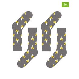 Happy Socks 2er-Set: Socken in Grau/ Gelb - 58% | Gr&ouml;&szlig;e 36-40 | Herrensocken