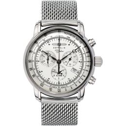 Zeppelin Herren Zeppelin Chronograph &raquo;100 Jahre&laquo; Armbanduhr, Quarzuhr, Herrenuhr, Datum, Stoppfunktion, Made in Germany silber