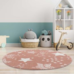 Carpet City Kinderteppich &raquo;Anime9387&laquo; rund 11 mm H&ouml;he Sternen-Teppich, Weicher Flor, Pflegeleicht, Kinderzimmer rosa Polypropylen (PP)
