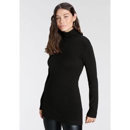Laura Scott Damen Rollkragenpullover Feinstrick in figurbetonter Longform schwarz 32 (XS)