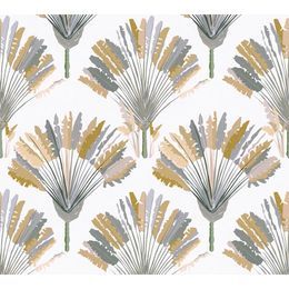 ARCHITECTS PAPER Vliestapete &raquo;Jungle Chic&laquo; botanisch floral tropisch glatt Palmentapete Tapete Dschungel Federn Tapeten Wohnzimmer Schlafzimmer gelb Vlies
