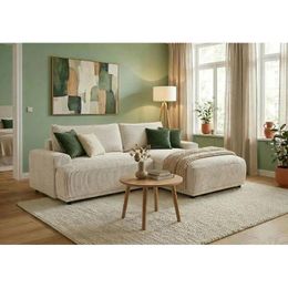Trendmanufaktur Ecksofa &raquo;Fordon, Schlafsofa mit Bettkasten, Couch in L-Form, Breite 250 cm&laquo; in Cordstoff HYPER, cream, Recamiere rechts beige 92% 