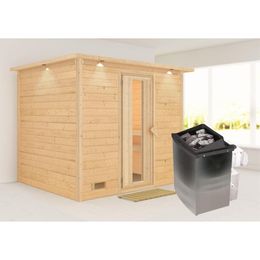 Karibu Sauna &raquo;Soraja&laquo; Set, 9-kW-Ofen mit integrierter Steuerung beige