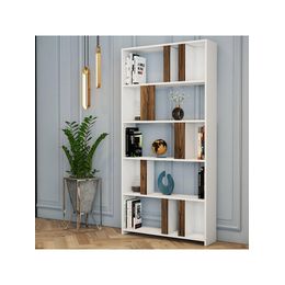 Scandinavia Concept B&uuml;cherregal "Lima" in Wei&szlig;/ Braun - (B)90 x (H)180 x (T)20 cm - 74% | Regale
