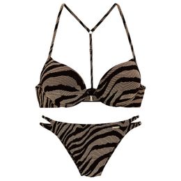 Bruno Banani Damen Push-Up-Bikini in zweifarbiger Animal-Optik schwarz 42, Cup B